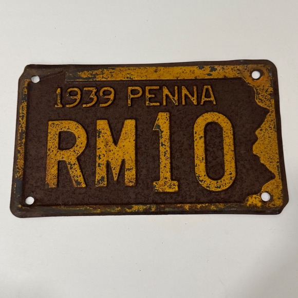 Other | Pennsylvania License Plate Yellow 1939 Penna Rm1 Vintage Rustic ...